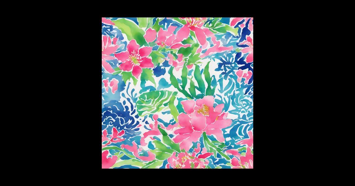 Preppy colors watercolor flowers and leaves - Preppy - Sticker | TeePublic
