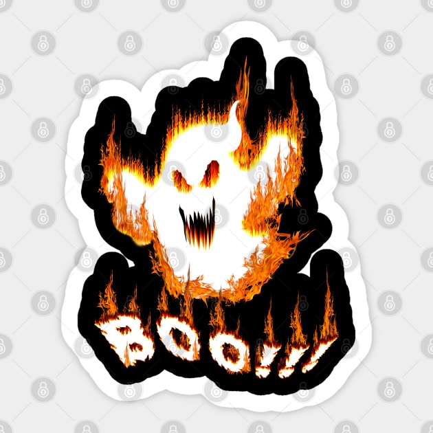 boo ghost in fire - Boo Ghost - Sticker | TeePublic