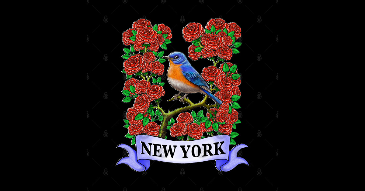 New York State bird Eastern Bluebird & Rose flower - New York State ...