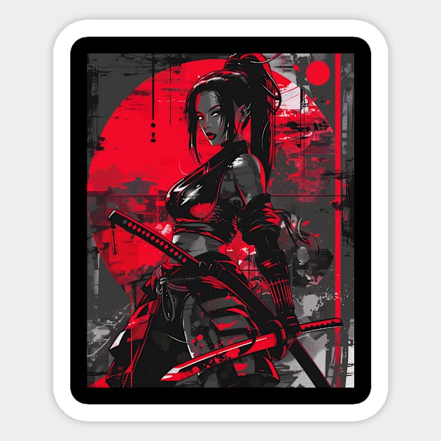 Red Japanese Samurai Girl - Warrior Girl - Sticker | TeePublic