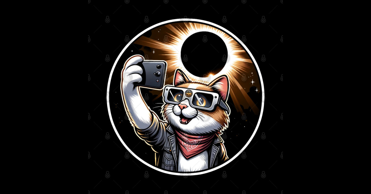 Eclipse Selfie Cat: Humorous Solar Eclipse 2024 Cartoon Cat - Solar ...