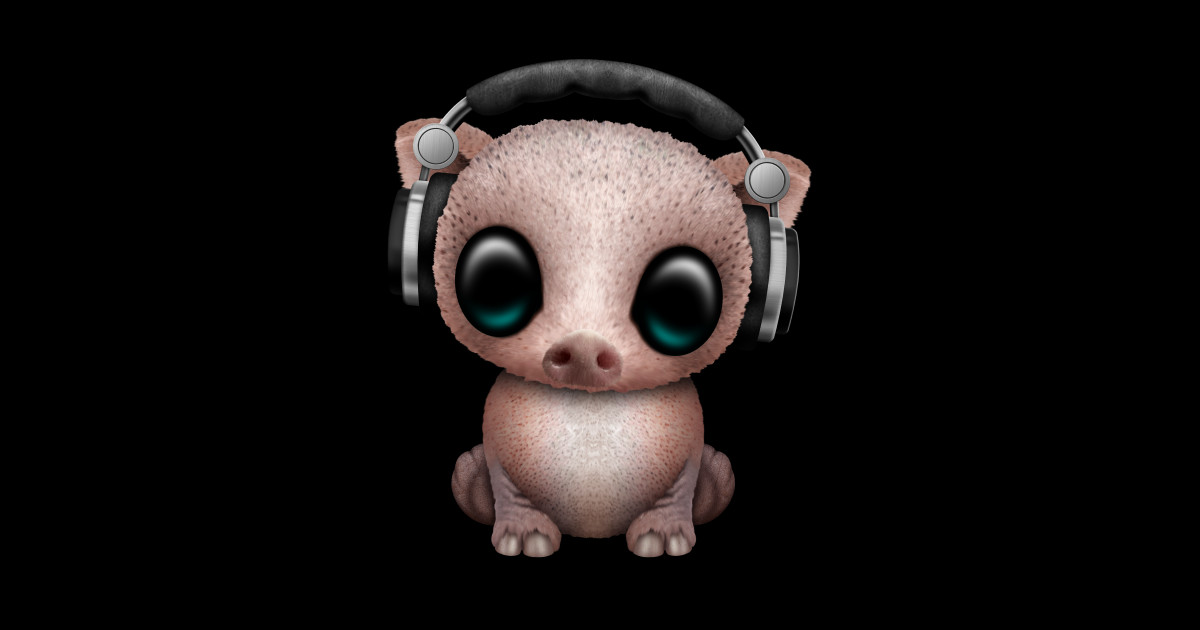 Cute Baby Pig Deejay Wearing Headphones - Deejay - Pin | TeePublic