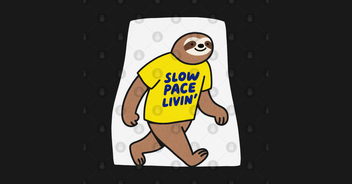 Slow Pace Livin Sloth Cute Walking Cartoon Retro Illustration - Funny ...