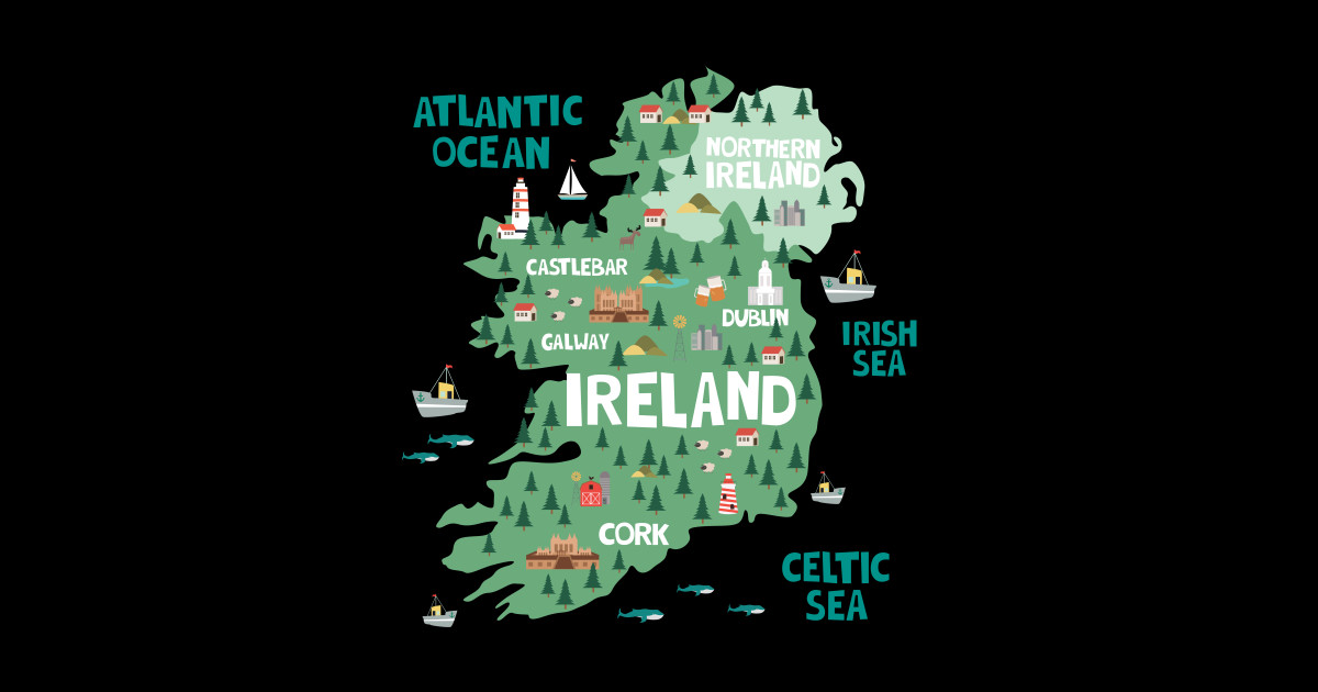 Ireland Illustrated Map - Ireland - Sticker | TeePublic