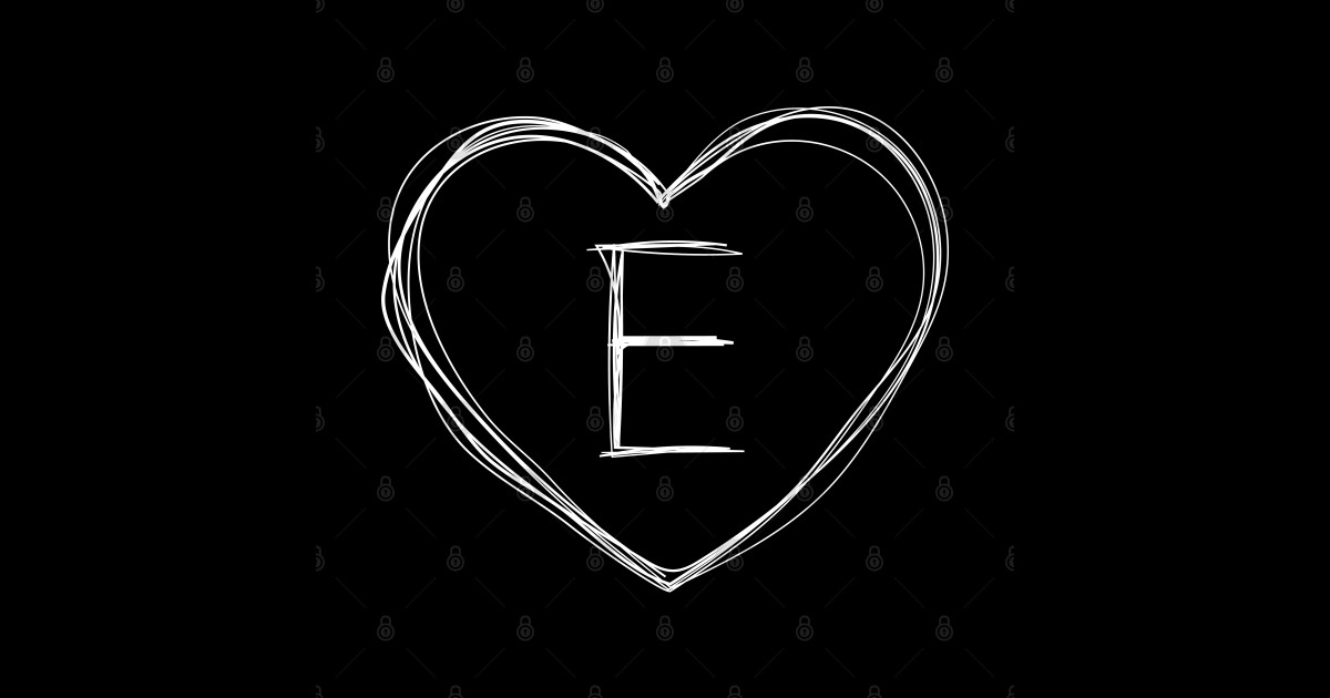Letter E with heart frame in lineart style - Initial - Sticker | TeePublic