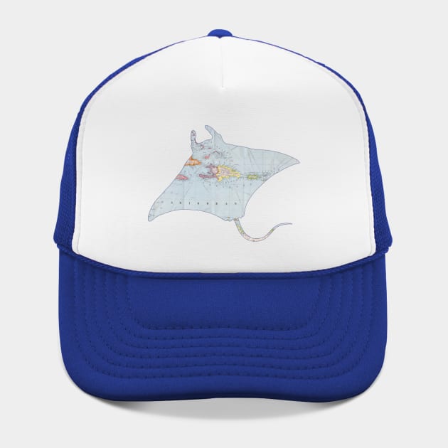 Manta Ray cut from 1915 map of Caribbean - Manta Ray - Hat | TeePublic