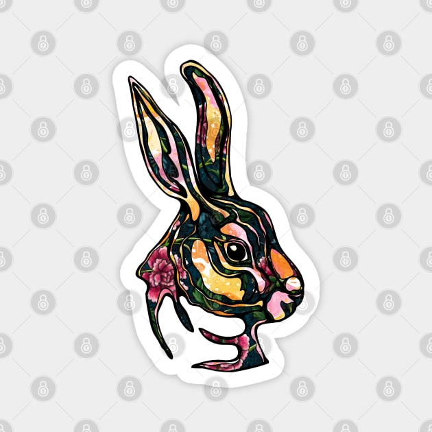 Floral rabbit hand drawn illustration, hippie decorative bunny face ...