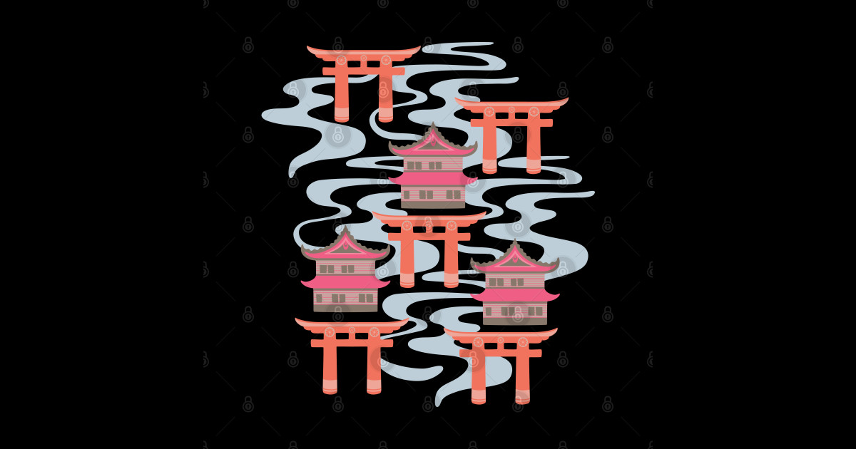 EDO Traditional Japanese Castles and Oriental Japan Torii Gates with ...