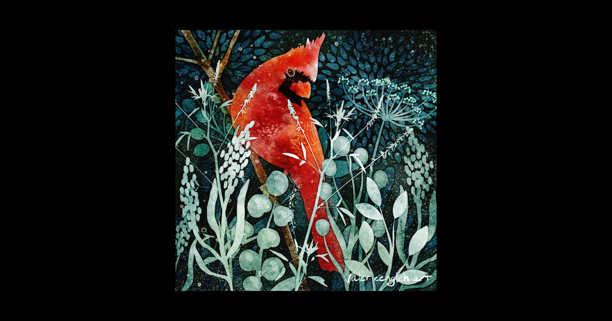 Snowy Cardinal Negative Watercolor Painting - Bird - Sticker | TeePublic