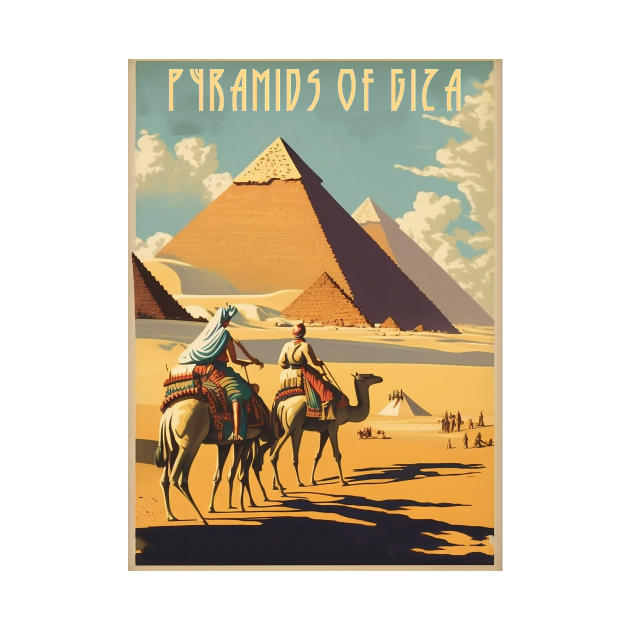 Pyramids of Giza Vintage Travel Art Poster - Pyramids Of Giza - T-Shirt ...