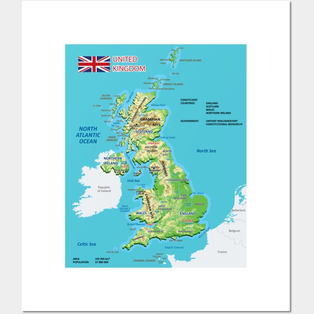 Physical map of England - Great Britain Map - Posters and Art Prints ...