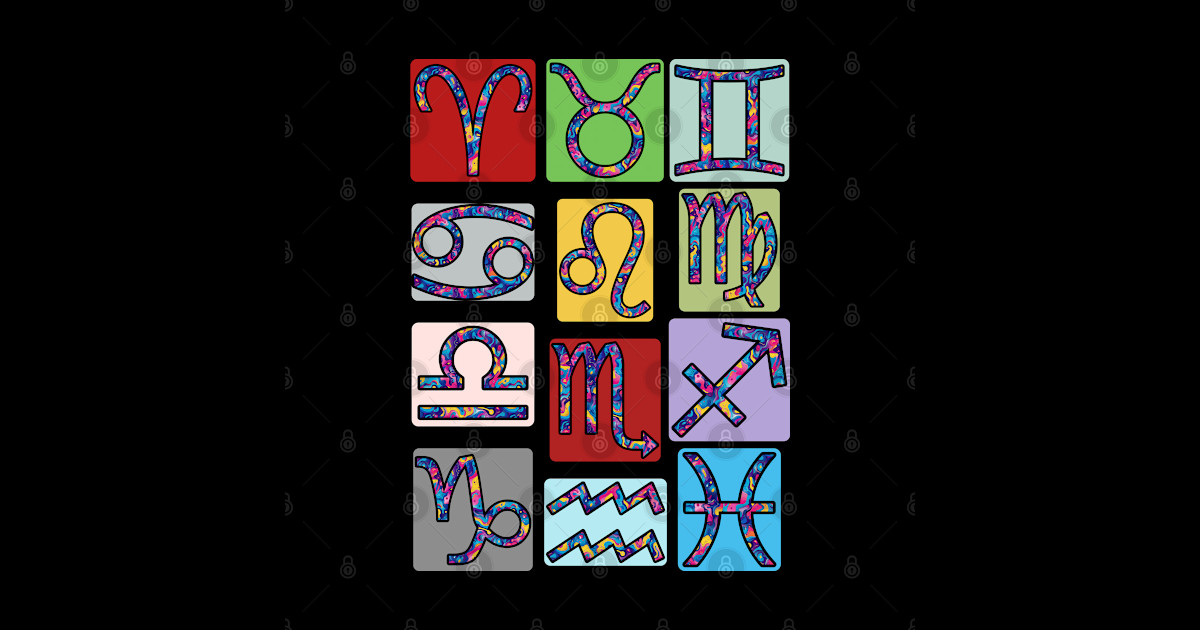 All Zodiac Sign Symbols in Colored Squares - Zodiac Symbols - Sticker ...