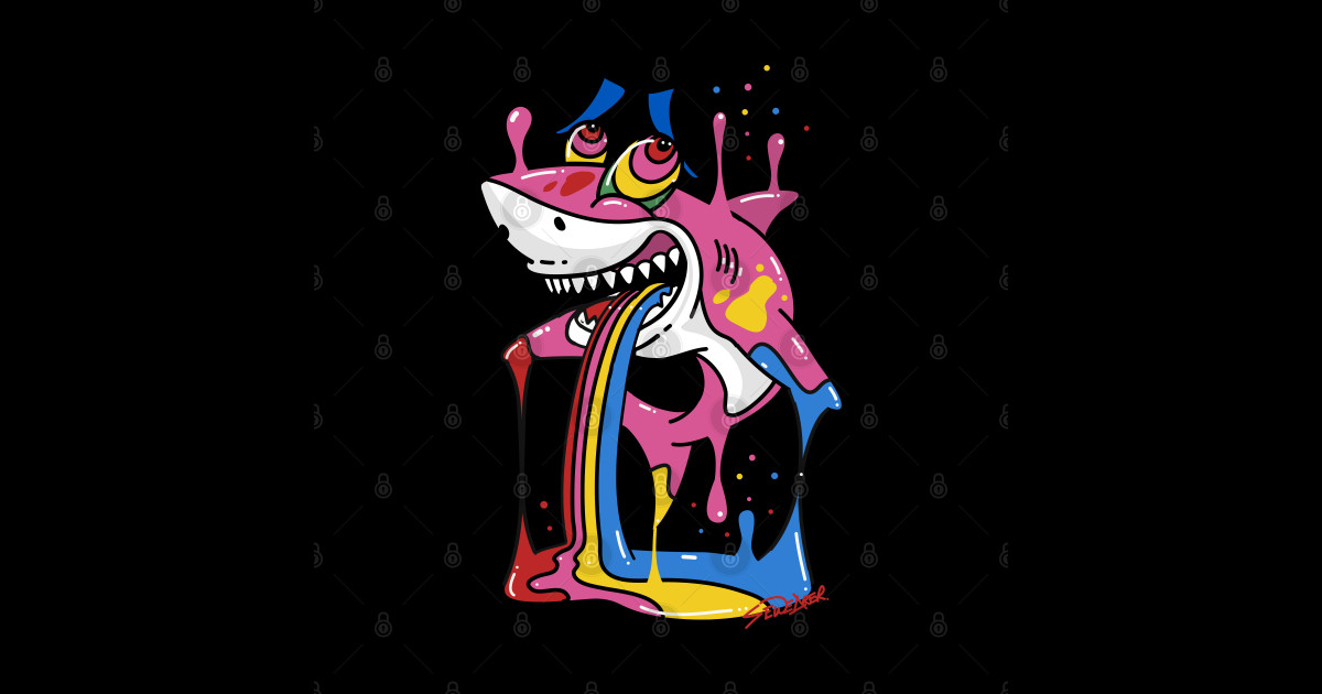 Trippy Cartoon Shark - Shark - Sticker | TeePublic