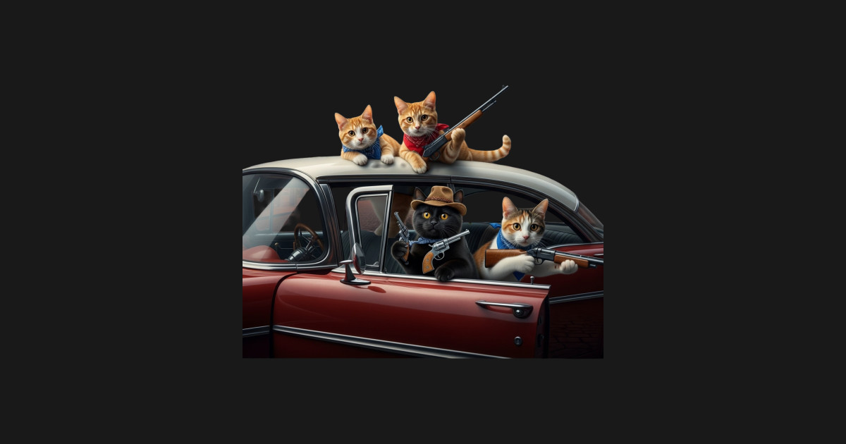 Gangster Cats in Classic Car - Gangster Cats In Classic Car - T-Shirt ...