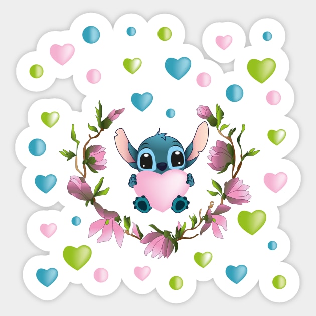 stitch flower crown - Stitch - Sticker | TeePublic