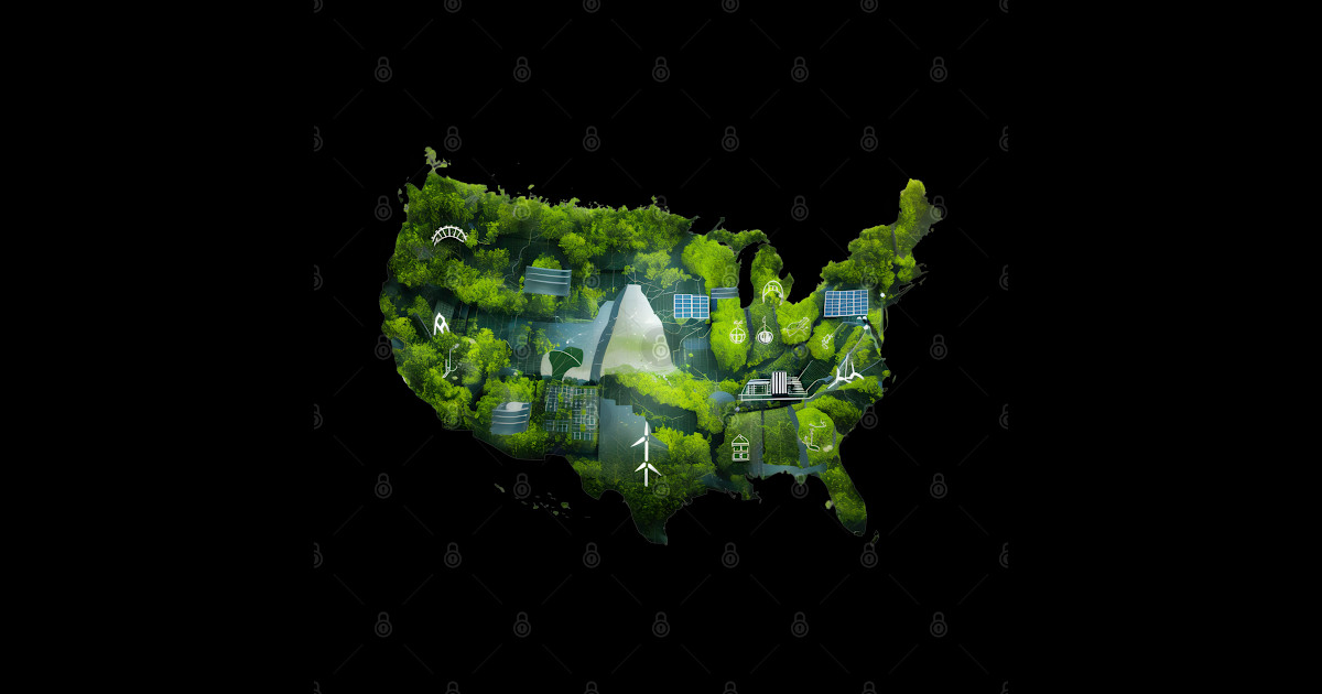 Green Map of America with Nature Trees Leaves Plants. Make America ...