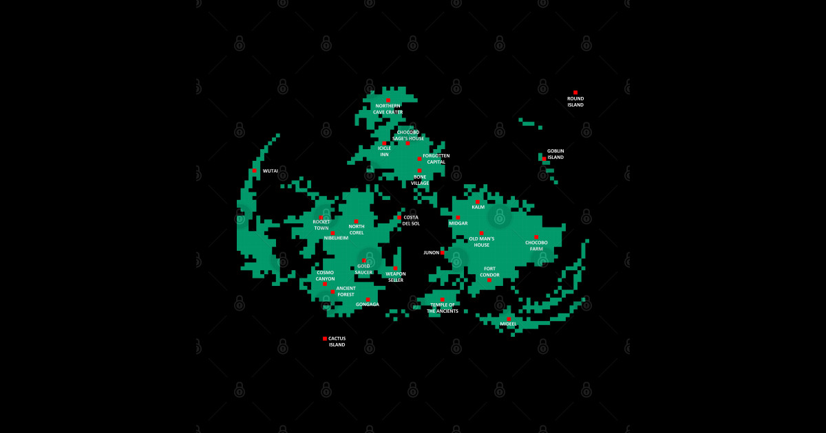 Pixelated Final Fantasy 7 World Map - World Map - Sticker | TeePublic