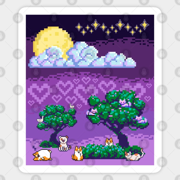 Pixelated Pets at Night - Pet Lover - Sticker | TeePublic