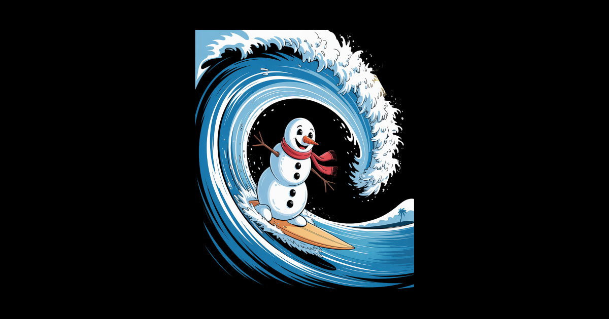 Christmas In July Snowman Surfing Surfboard Beach Waves - Christmas In ...