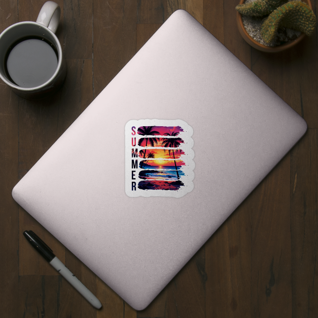 Summer sunset brush stroke design - Brush Strokes - Sticker | TeePublic