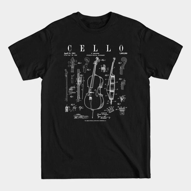Cello Vintage Patent Cellist Drawing Print WHITE - Cello - T-Shirt sold ...