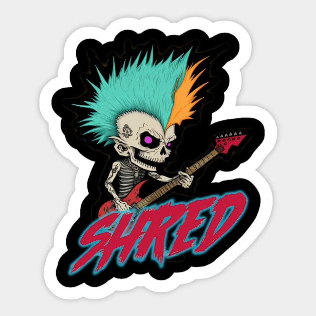 Mohawk Skeleton Shredding Guitar - Mohawk Skeleton - Sticker | TeePublic