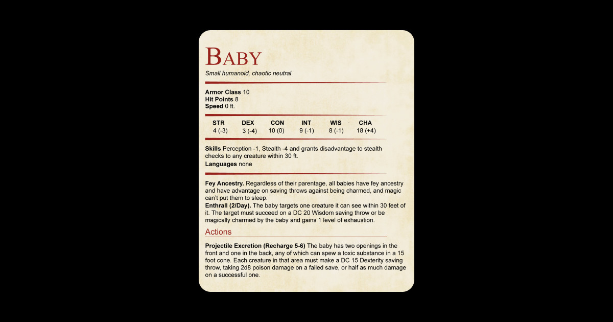 D&D Baby Statblock - Dungeons And Dragons Statblock - Sticker | TeePublic