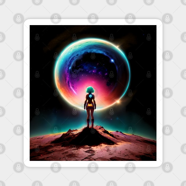 Abstract Art Anime Style Space Portal Girl Poster Young Woman Stickers ...