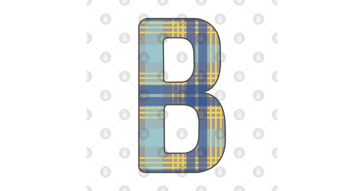Monogram Letter B, Blue, Yellow and Grey Scottish Tartan Style ...