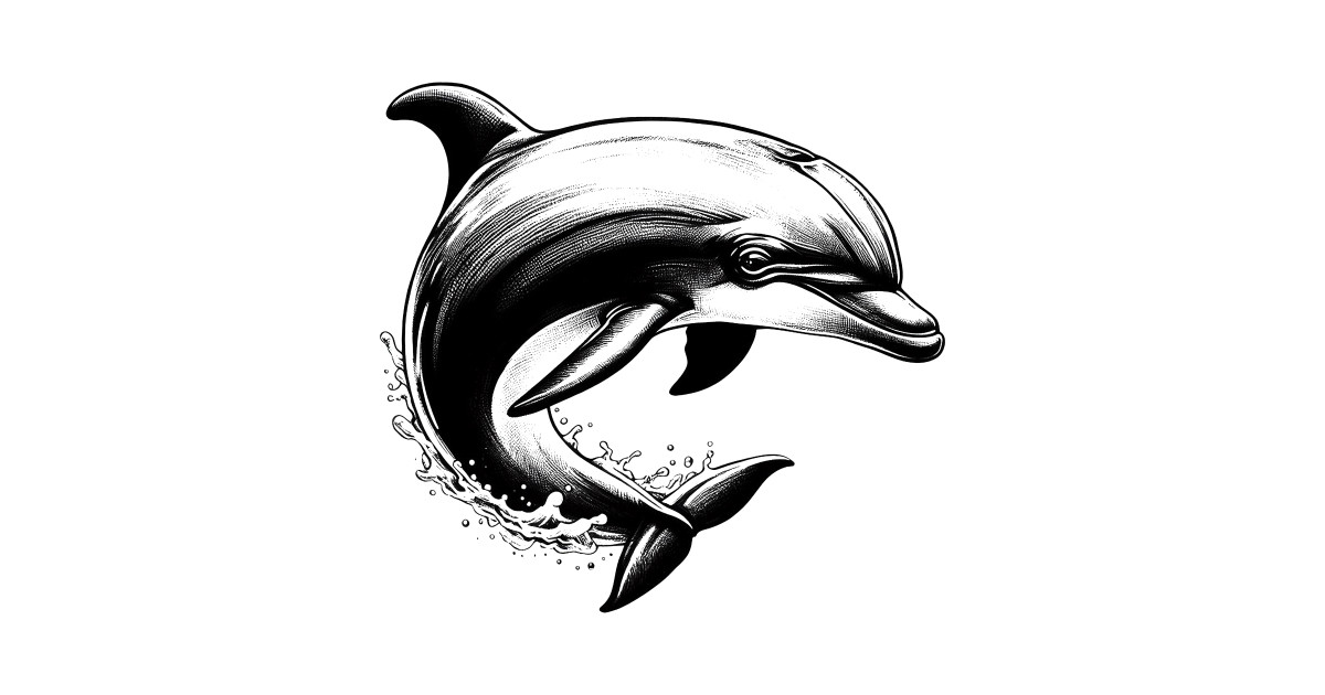 Stick Figure of a Dolphin in Black Ink - Stick Figure Dolphin - T-Shirt ...