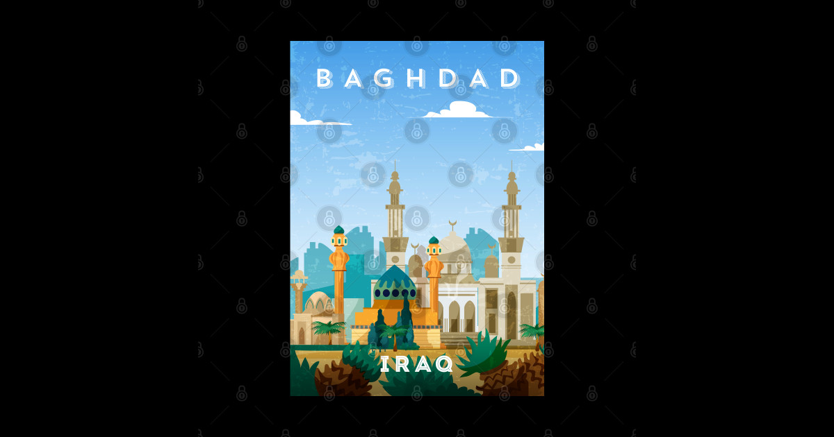 Baghdad, Iraq - Retro travel minimalist poster - Baghdad - Posters and ...