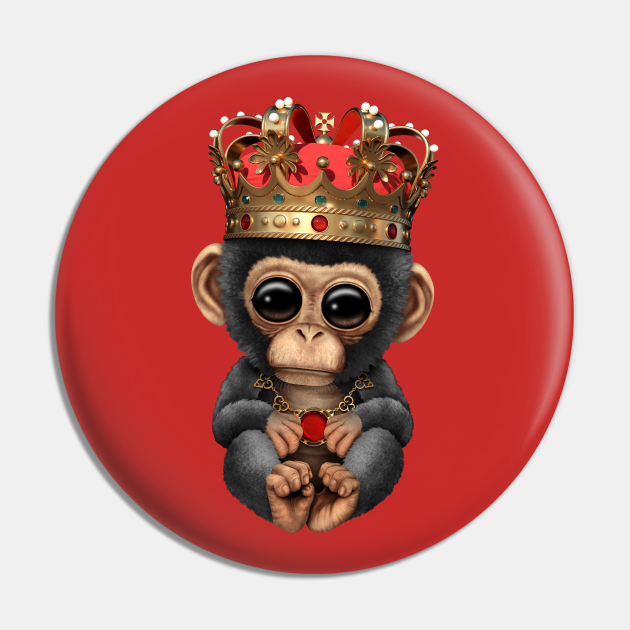 Cute Royal Chimp Wearing Crown - Baby Chimp - Pin | TeePublic