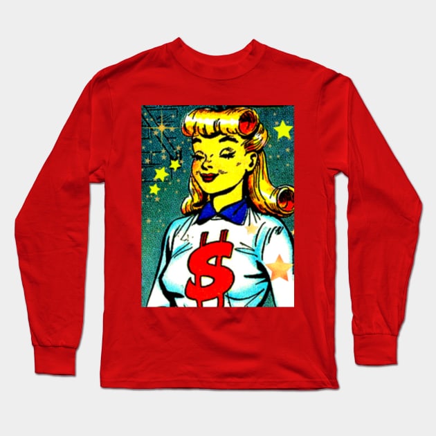 VINTAGE COMICS GIRL STARS DOLLAR SIGN - Comics Style - Long Sleeve T ...