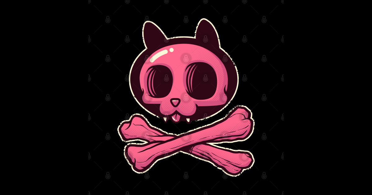 Cute Pink Cartoon Cat Skull & Bones Adorkable Kitten - Cute Animals ...