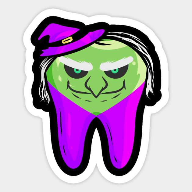 Evil Green Witch Tooth For Dentist On Halloween - Halloween - Sticker ...
