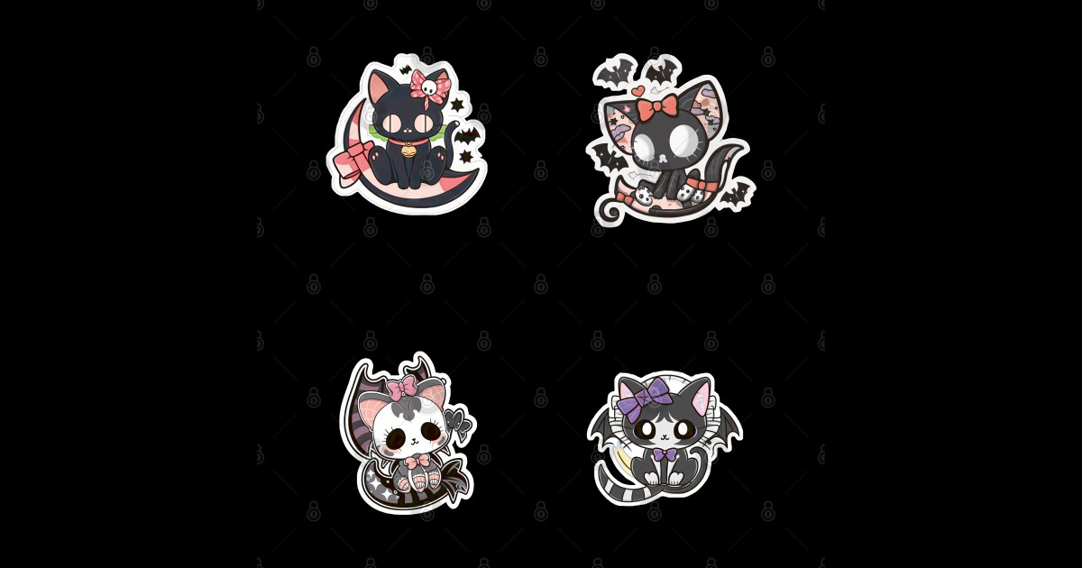 cute Kawaii Goth cat sticker pack - Kawaii Cats - Sticker | TeePublic