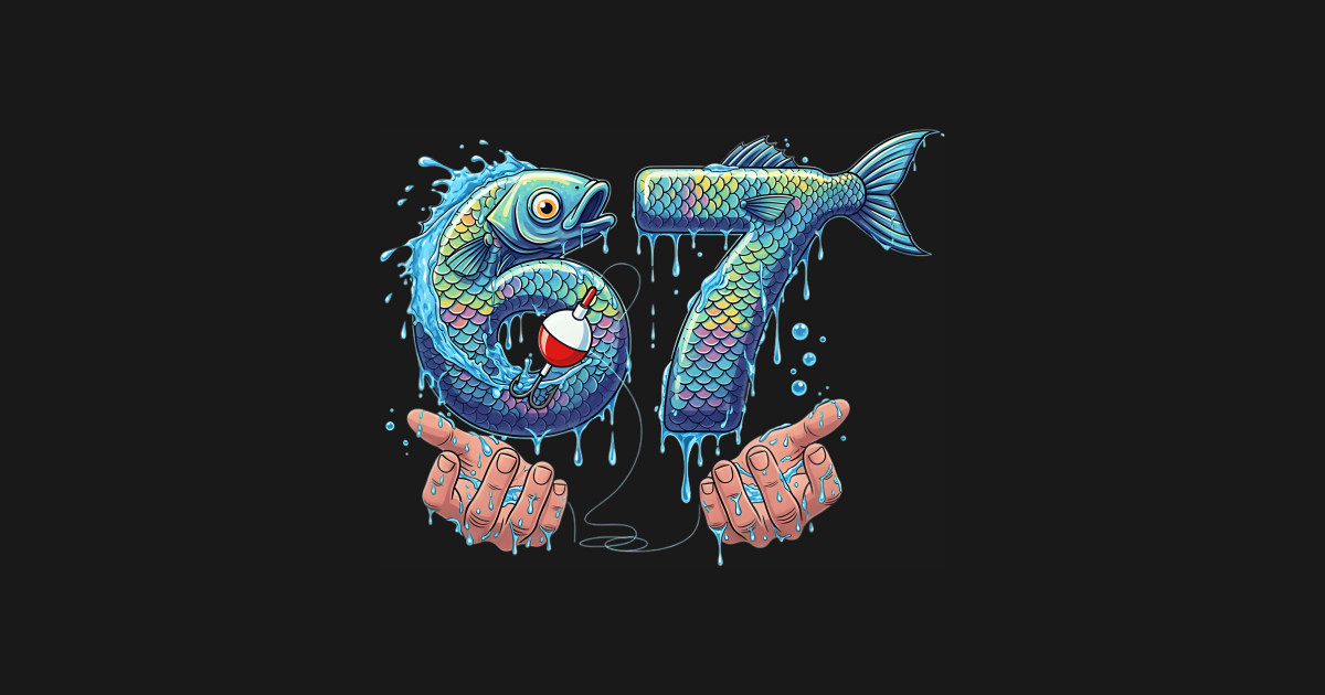 Fishing 67 Six Seven Gen Alpha Drip - Funny Fishing Meme - T-Shirt ...