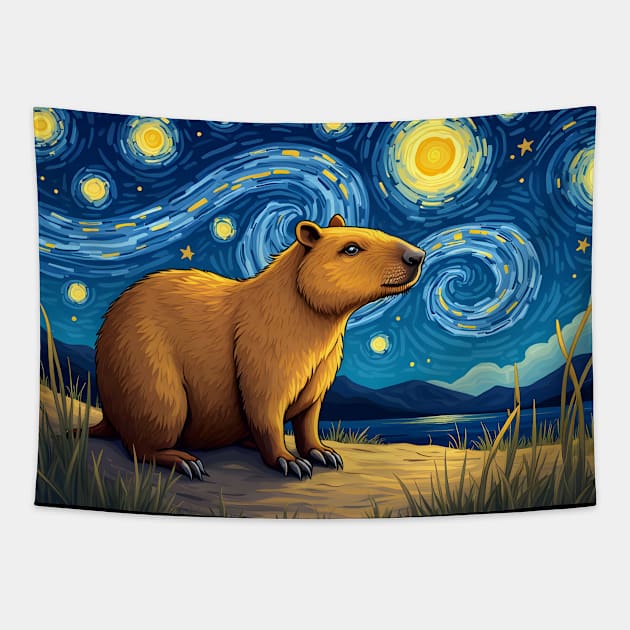 Capybara in Van Gogh's Starry Night Art Style - Capybara - Tapestry ...