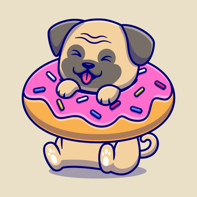 Cute Pug With Doughnut - Pug - T-Shirt | TeePublic