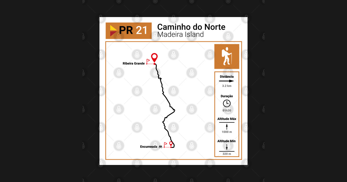 Madeira Island PR21 CAMINHO DO NORTE trail map - Madeira - T-Shirt ...