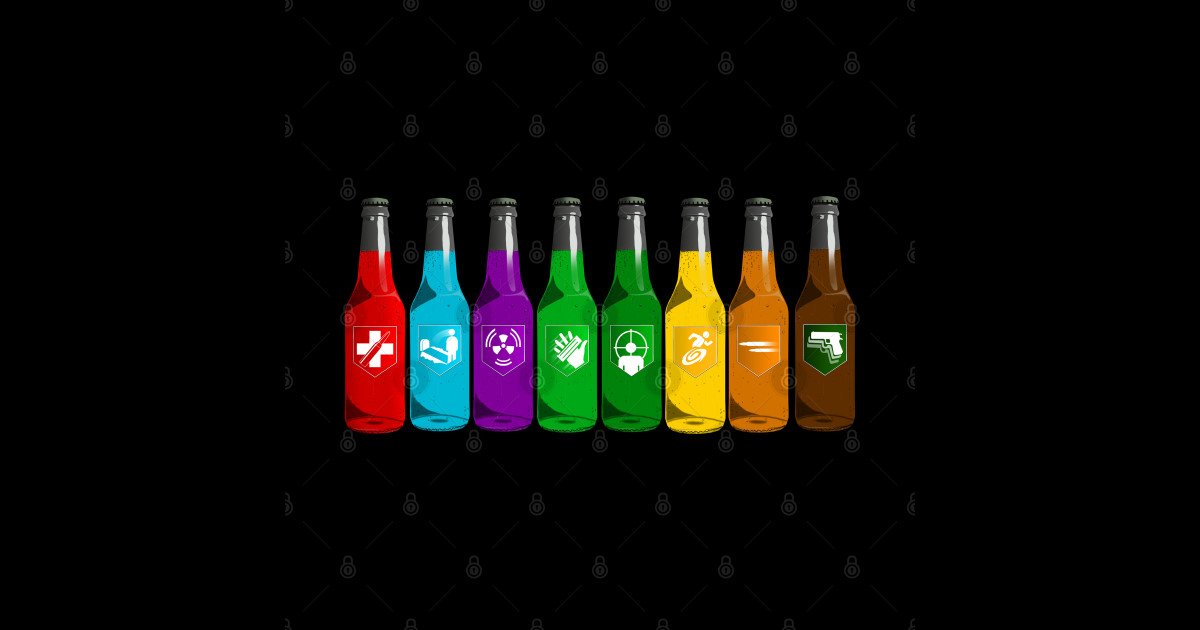 Zombie Perks Lined Up on Black - Gaming - Sticker | TeePublic