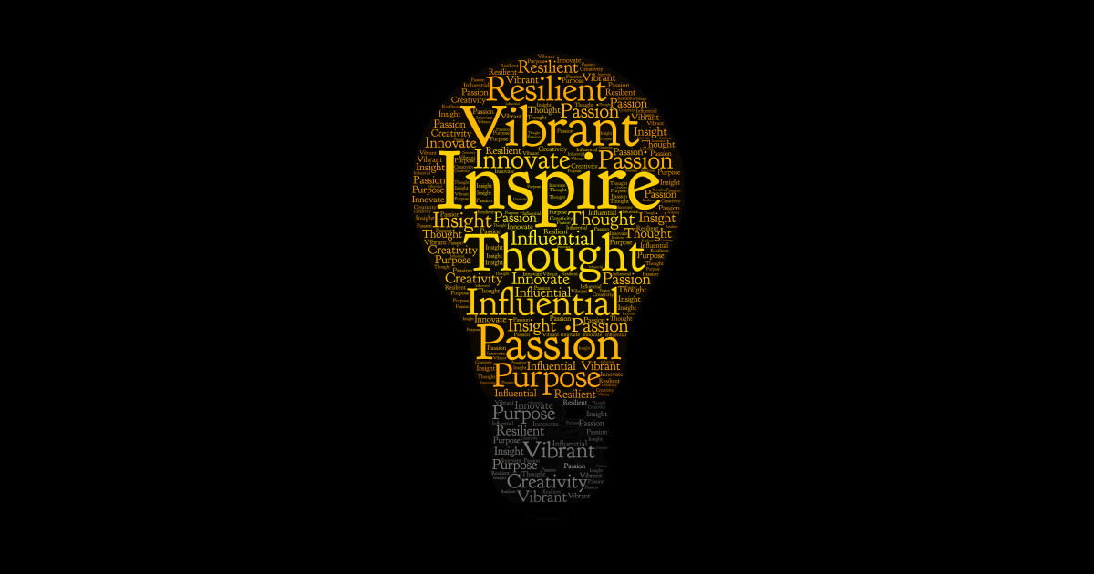 Inspire Light Bulb Word Cloud Orange Light Art - Light Bulb - Sticker ...