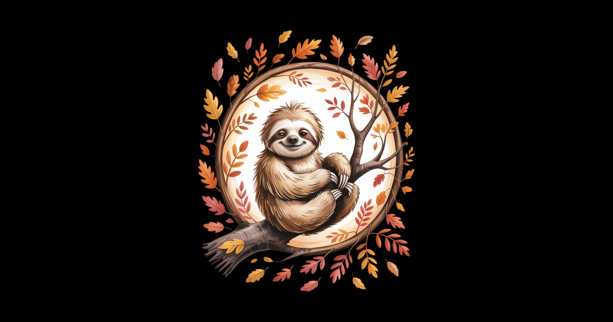 Sloth Fall Leaves Thanksgiving Day Animal - Sloth Fall Leaves ...