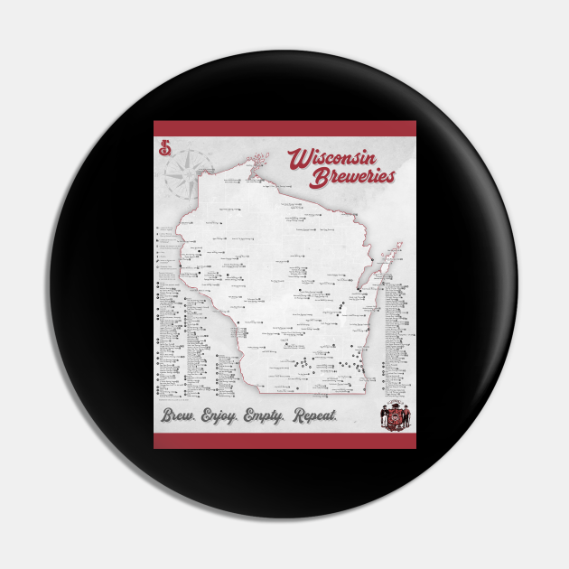 Wisconsin Breweries Map - Wisconsin - Pin | TeePublic