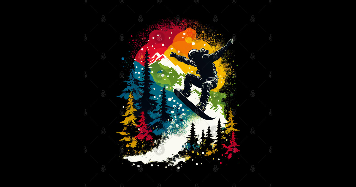 Snowboarding Snowboarder with Mountains Trees - Snowboard - Magnet ...