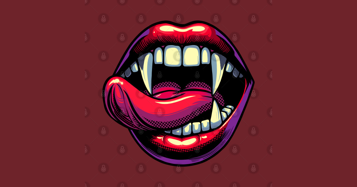 Vampire Lips with Tongue Licking Its Fang - Halloween - T-Shirt | TeePublic