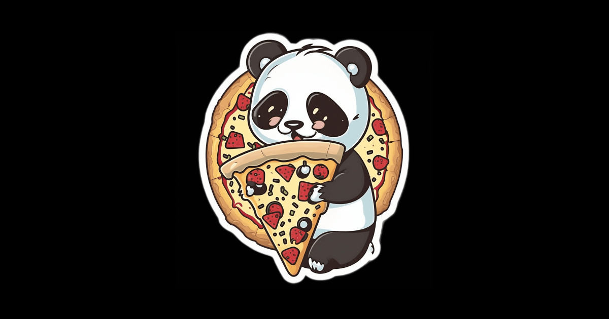 Cute Cartoon Panda Eating Pizza Funny Kawaii - Panda - Sticker | TeePublic