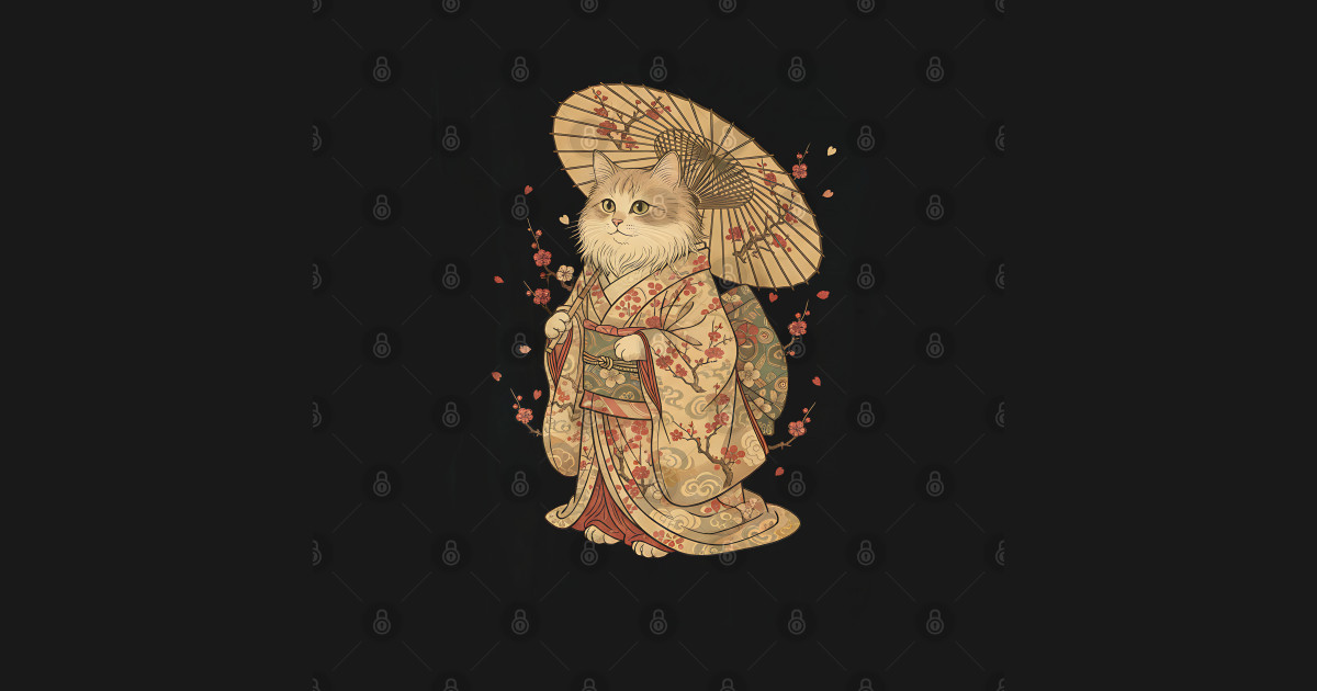 Japanese Valentine Cat Kimono Ukiyo-e Art - Japanese Cat - T-Shirt ...