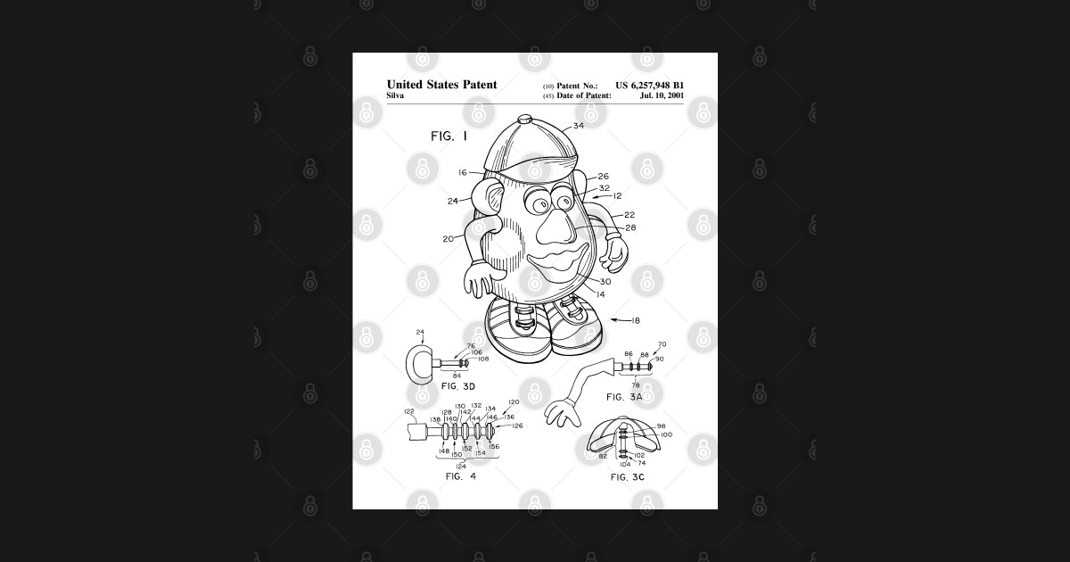 Mr Potato Head Patent - Potato Head Art - Black And White - Mr Potato ...