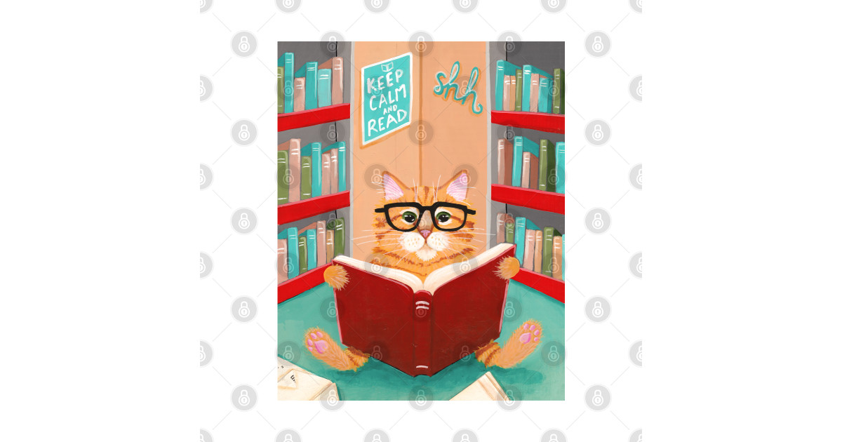 The Library Cat - Bookworm - T-Shirt | TeePublic